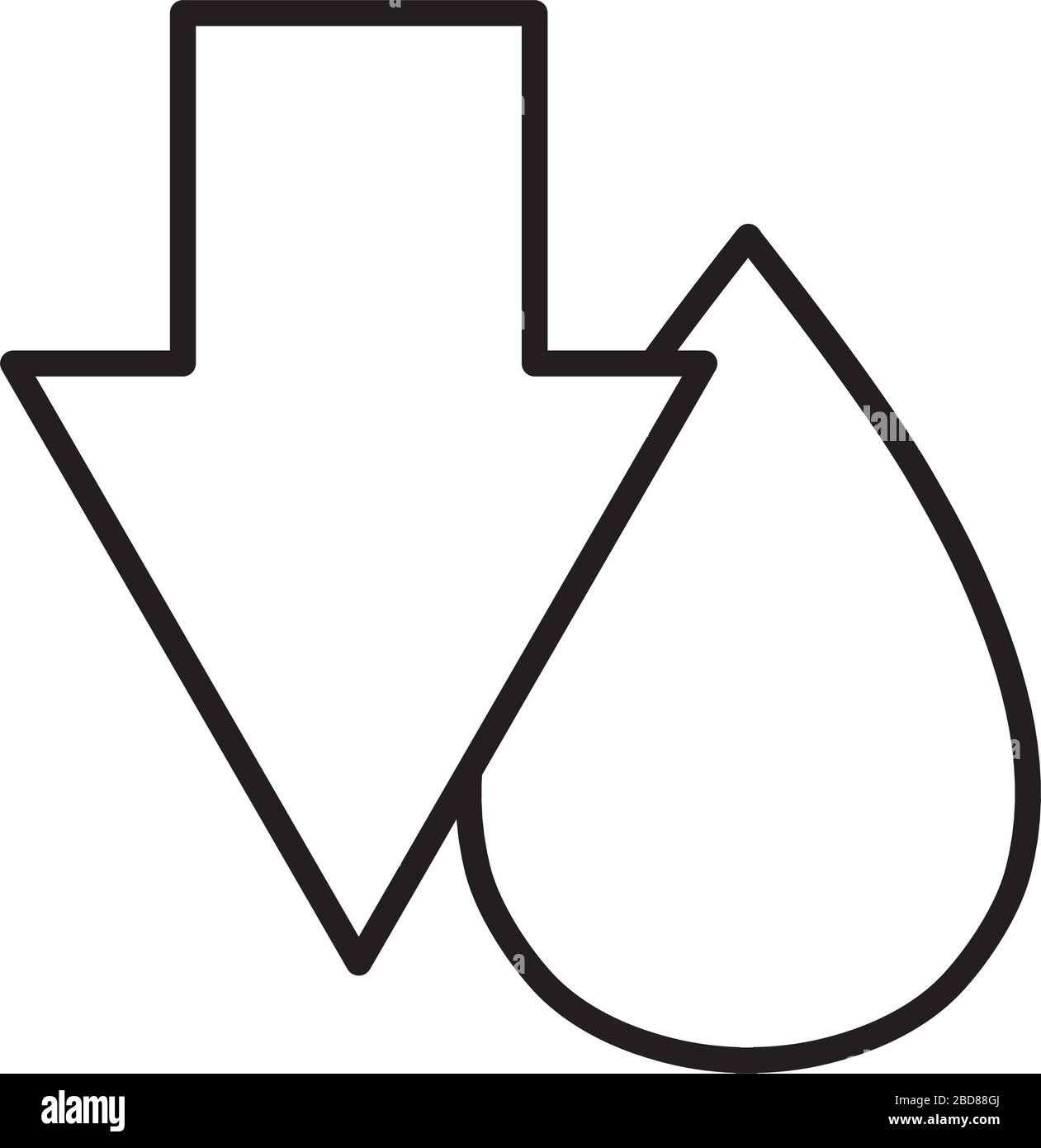 oil crash concept, arrow and oil drop icon over white background, line ...