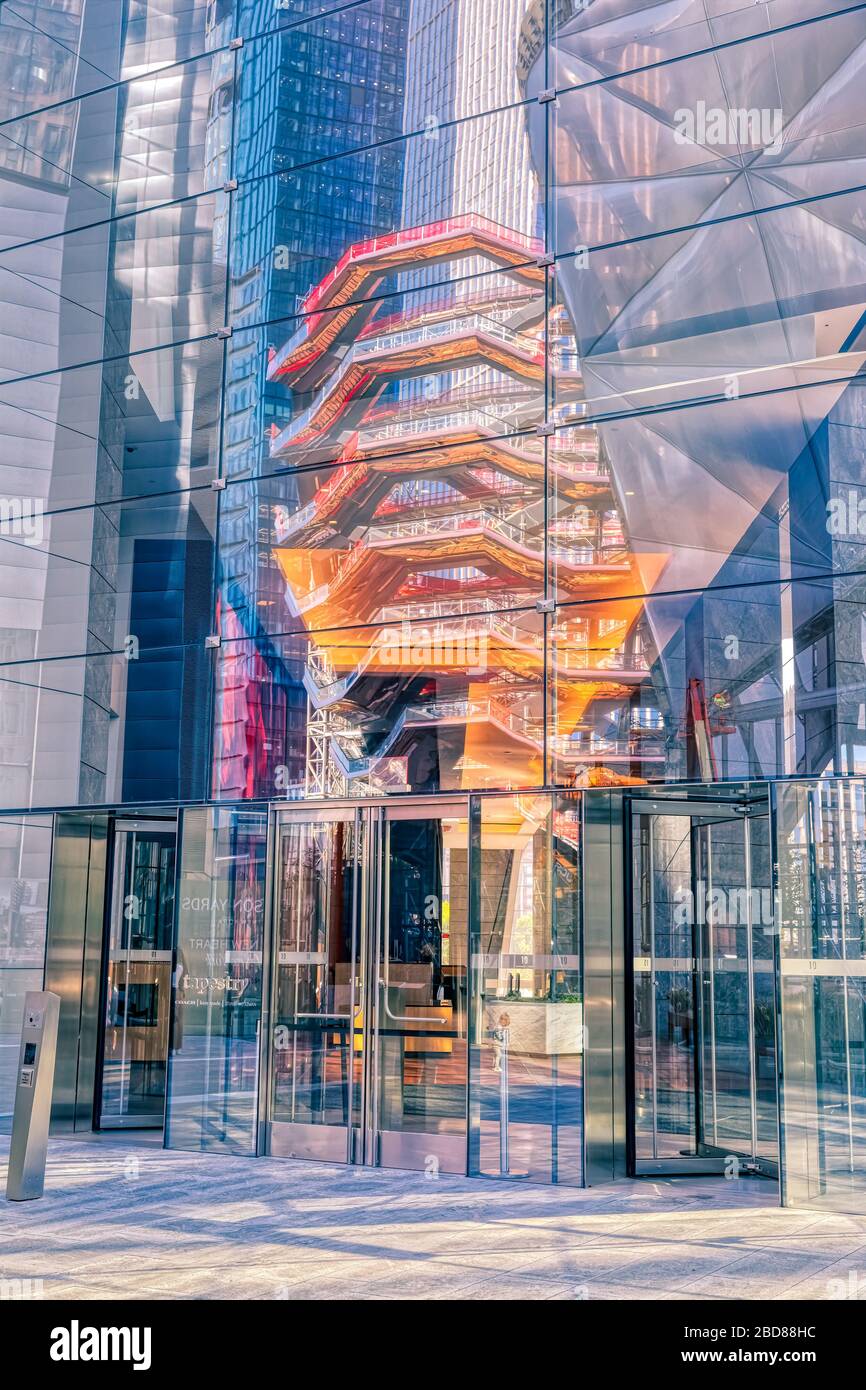 Vessel building reflecting, Hudson Yards Project in Manhattan, New York ...