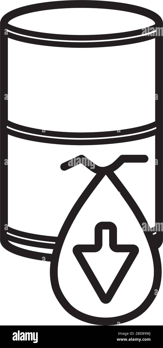 oil crash concept, broken oil barrel with drop with arrow down over ...