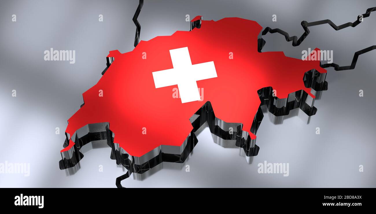 Switzerland - country borders and flag - 3D illustration Stock Photo ...