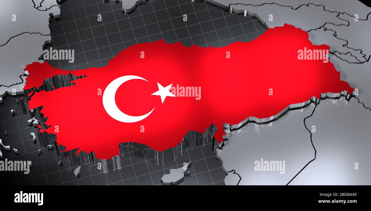 Turkey - country borders and flag - 3D illustration Stock Photo - Alamy