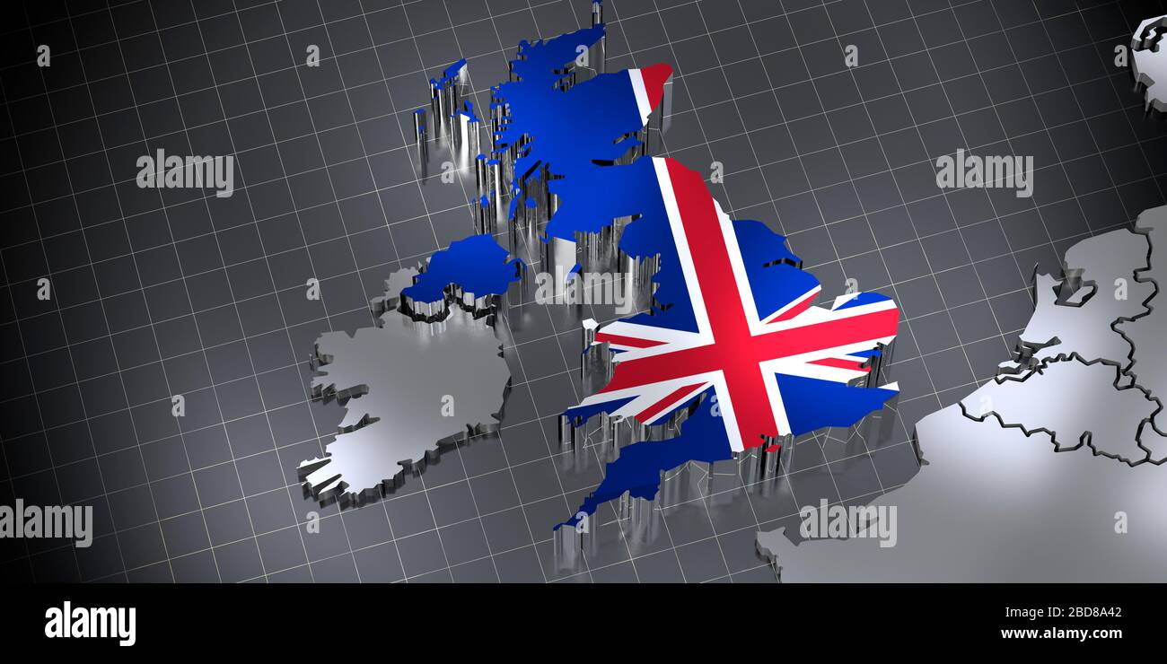 Great Britain - country borders and flag - 3D illustration Stock Photo ...