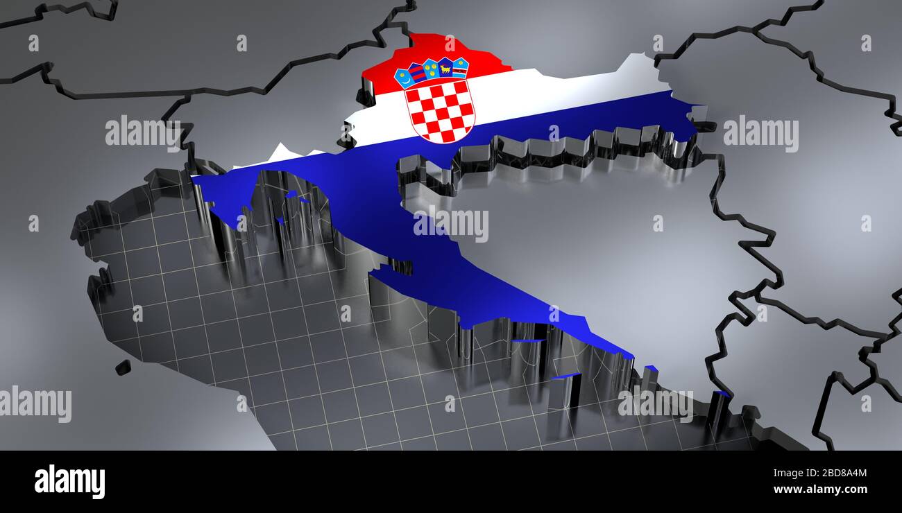 Croatia - country borders and flag - 3D illustration Stock Photo - Alamy