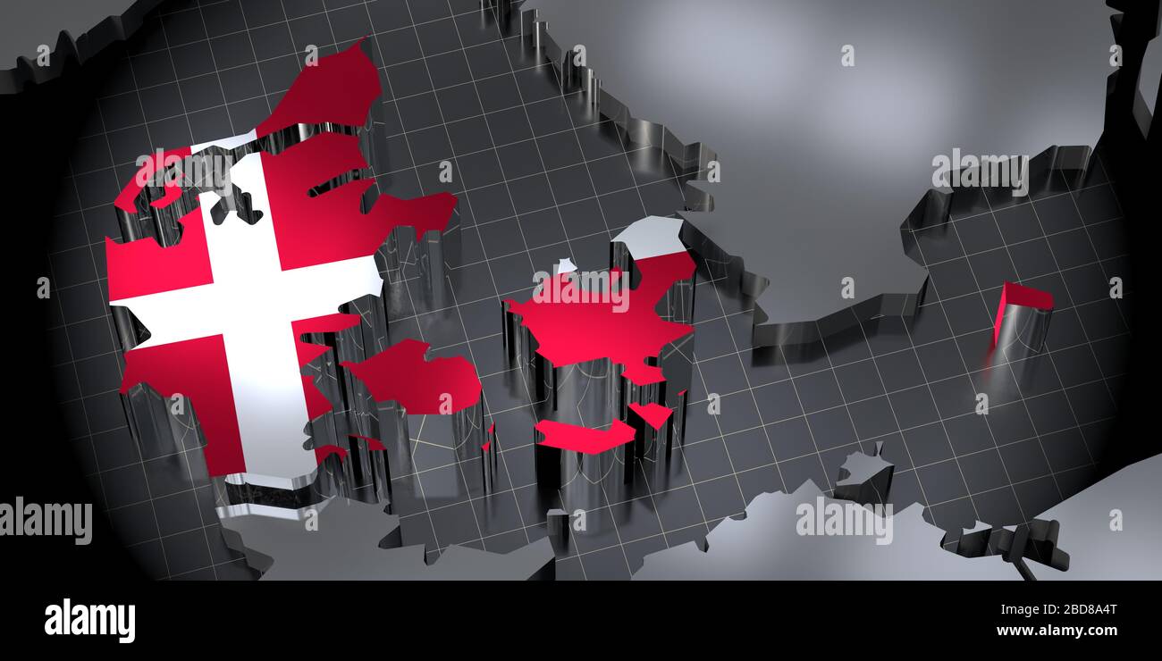 Denmark - country borders and flag - 3D illustration Stock Photo - Alamy