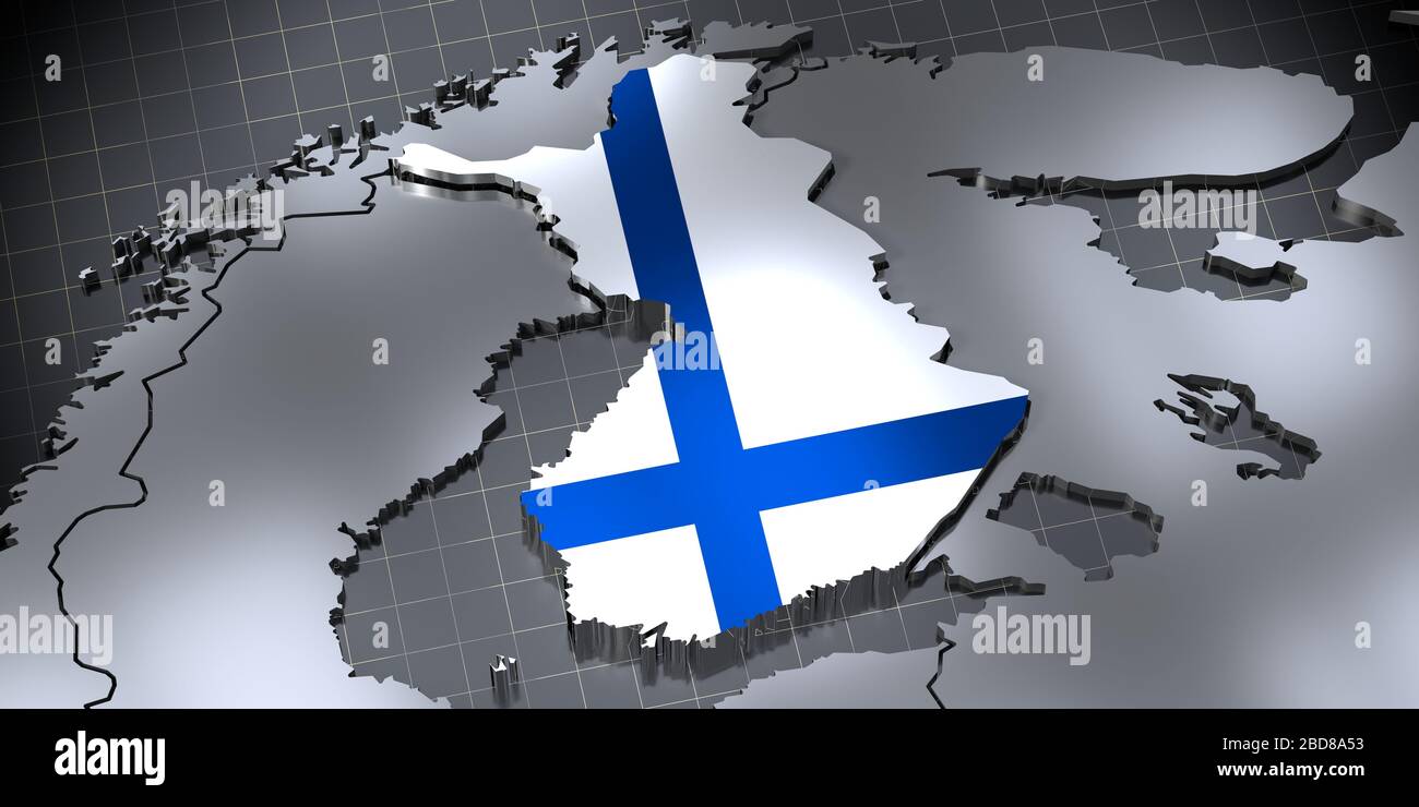 Finland - country borders and flag - 3D illustration Stock Photo - Alamy
