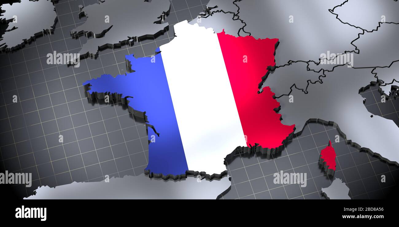 France - country borders and flag - 3D illustration Stock Photo - Alamy