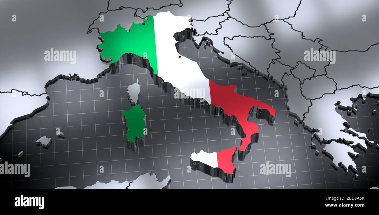 Italy - country borders and flag - 3D illustration Stock Photo - Alamy