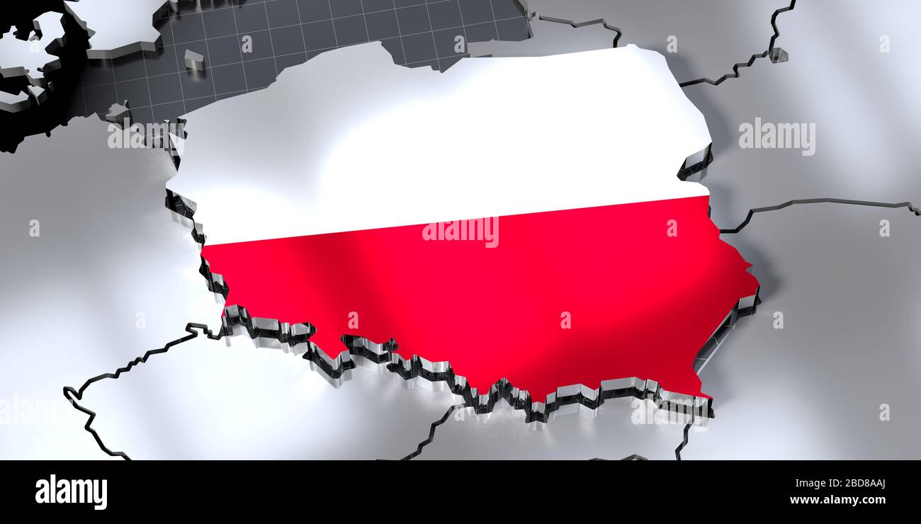 Poland - country borders and flag - 3D illustration Stock Photo - Alamy