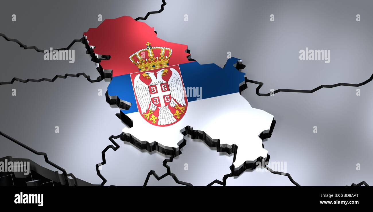 Serbia - country borders and flag - 3D illustration Stock Photo - Alamy