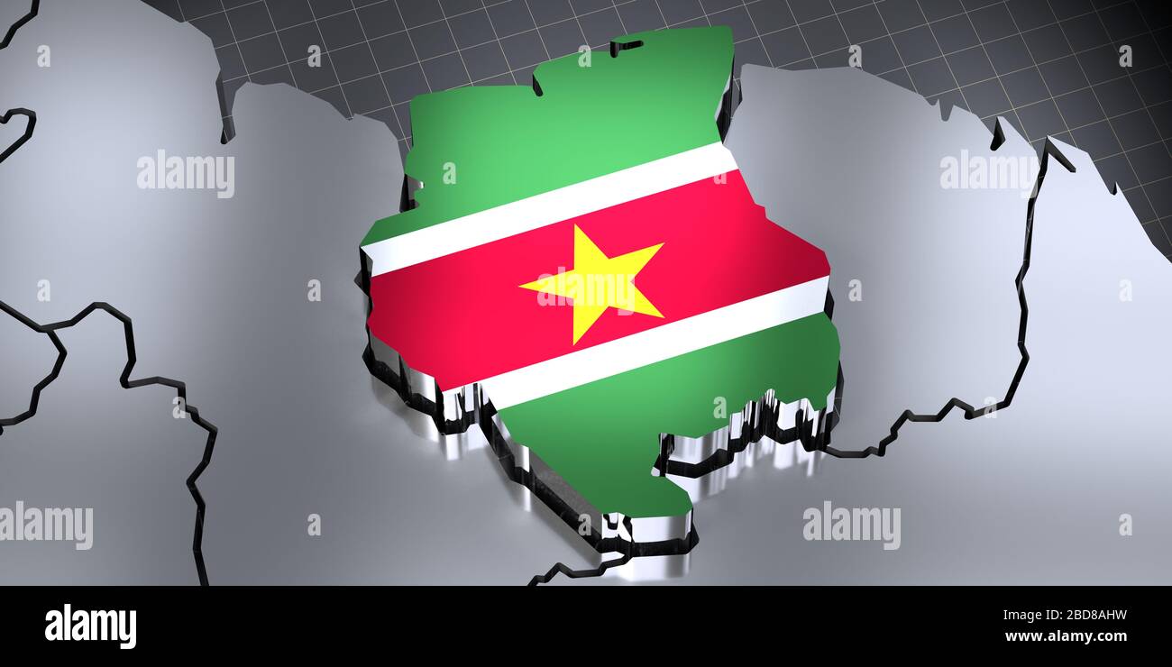 Suriname - borders and flag - 3D illustration Stock Photo - Alamy