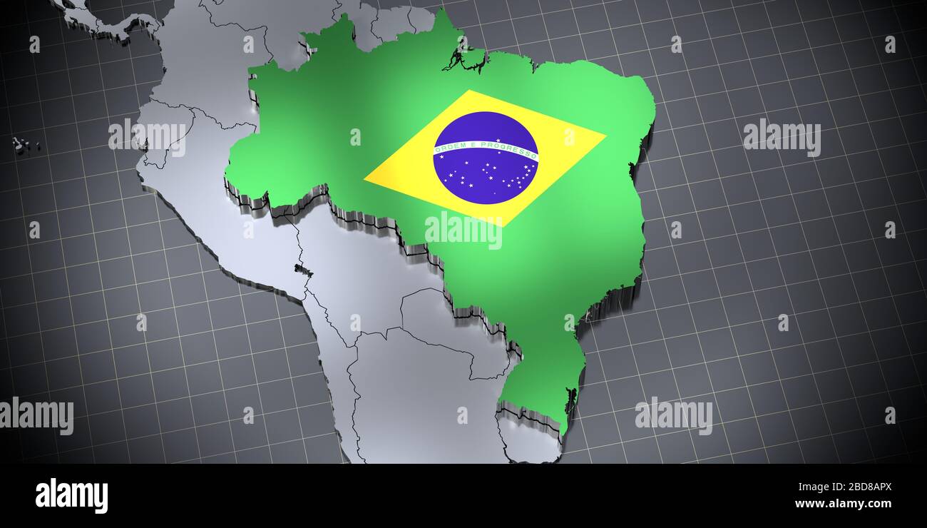 Brazil - borders and flag - 3D illustration Stock Photo - Alamy