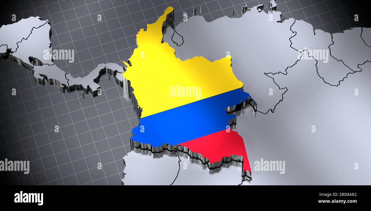 Colombia - borders and flag - 3D illustration Stock Photo - Alamy