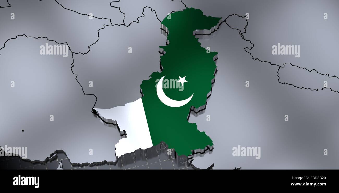 Pakistan - borders and flag - 3D illustration Stock Photo - Alamy