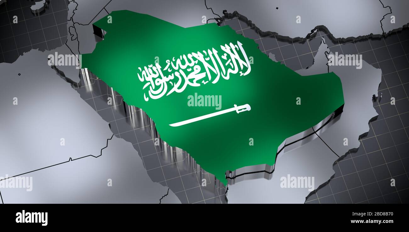 Saudi Arabia - borders and flag - 3D illustration Stock Photo - Alamy