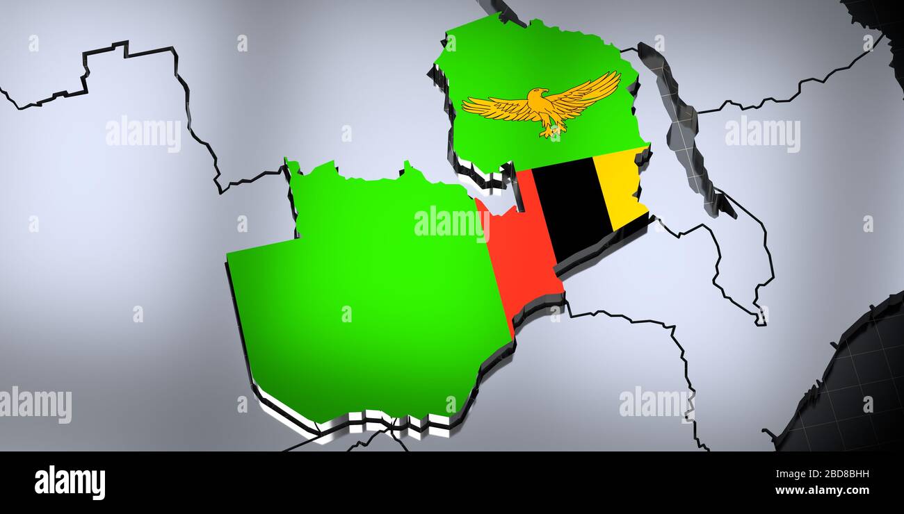 Zambia - borders and flag - 3D illustration Stock Photo - Alamy