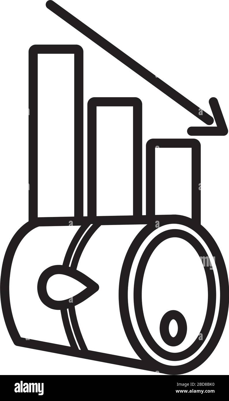 oil crash concept, graphic chart with oil barrel and arrow down icon ...