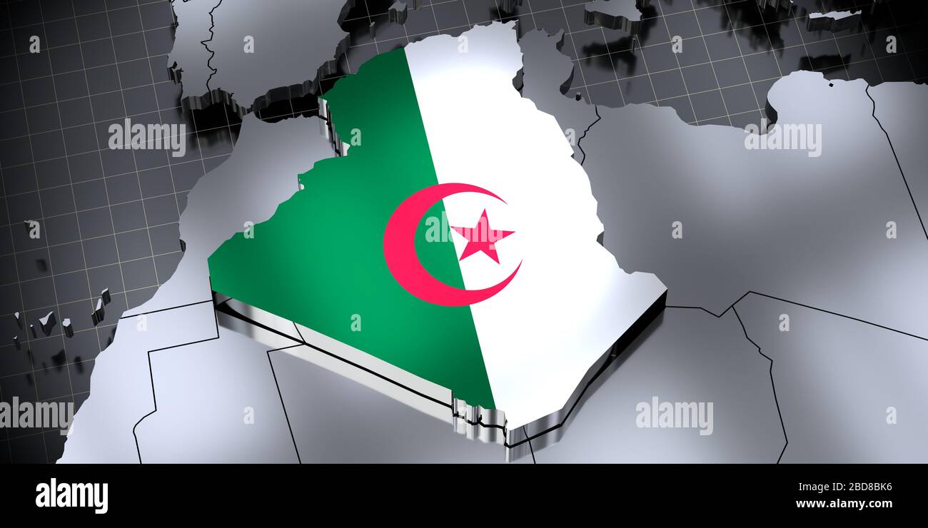 Algeria - borders and flag - 3D illustration Stock Photo - Alamy