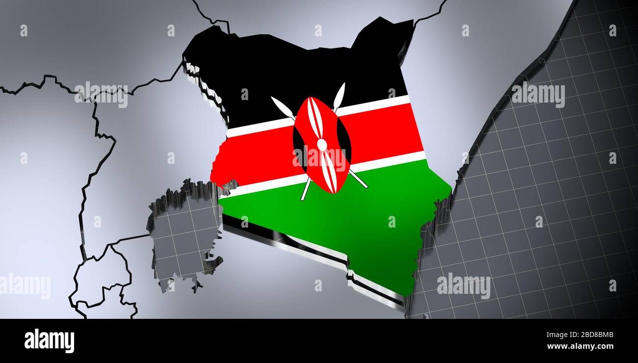 kenya - borders and flag - 3D illustration Stock Photo - Alamy