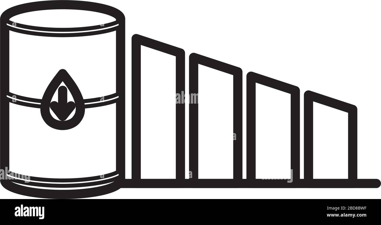 oil crash concept, oil barrel and graphic barrel icon over white ...