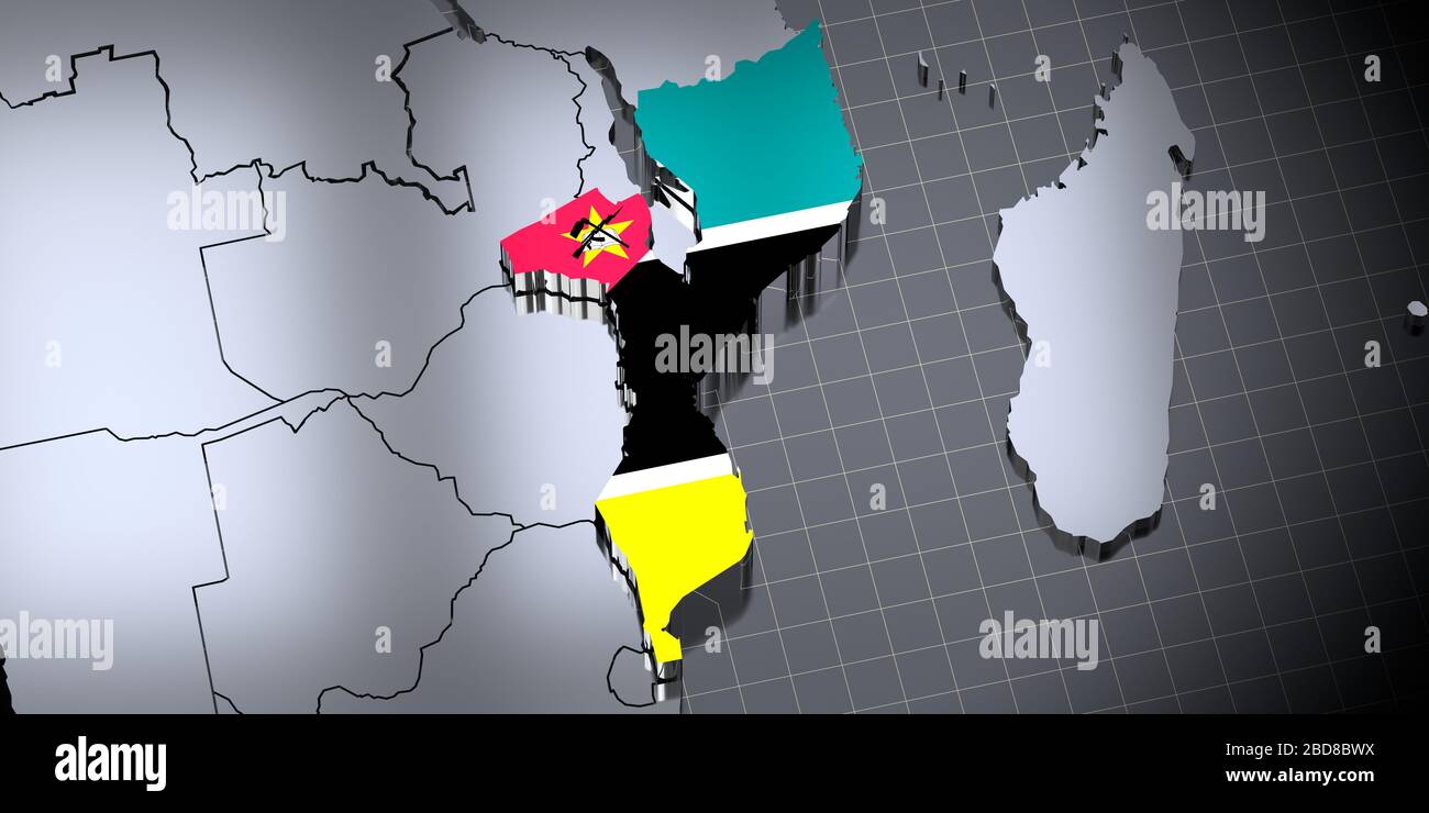 Mozambique - borders and flag - 3D illustration Stock Photo - Alamy