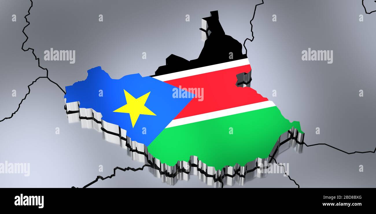 South Sudan - borders and flag - 3D illustration Stock Photo - Alamy