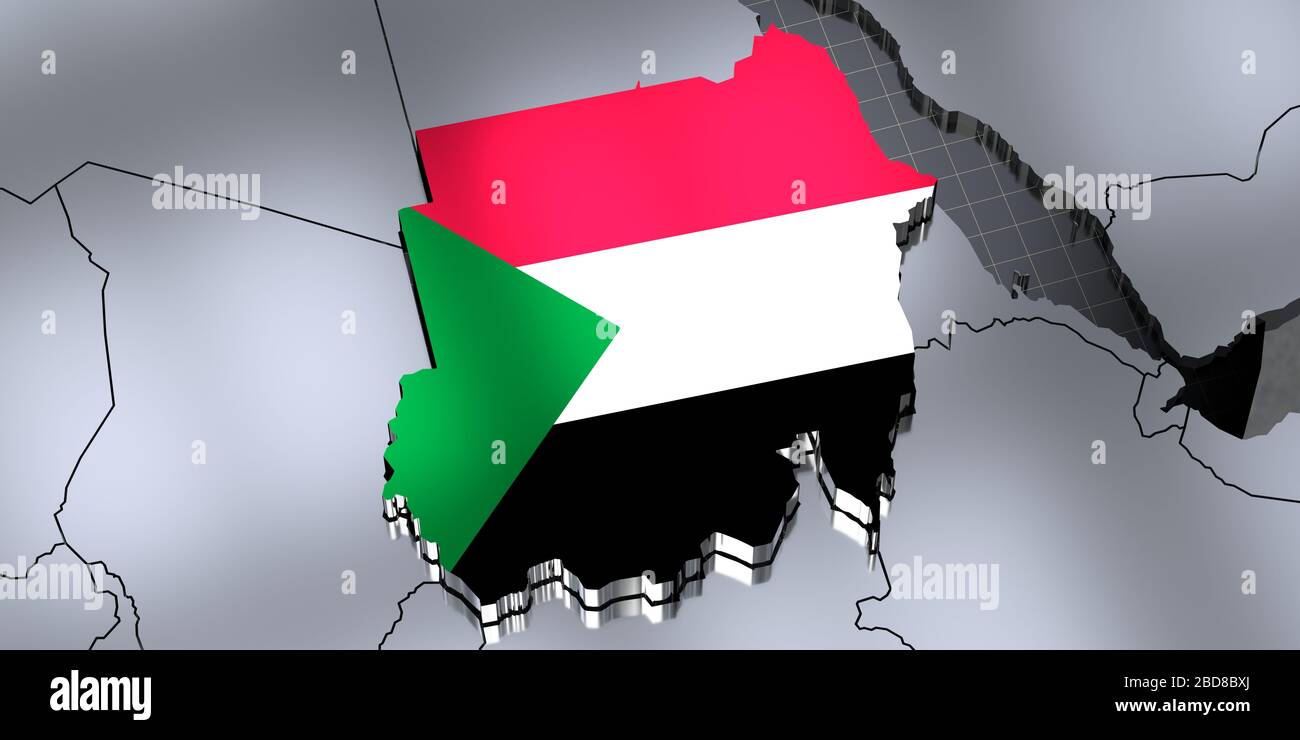 Sudan - borders and flag - 3D illustration Stock Photo - Alamy