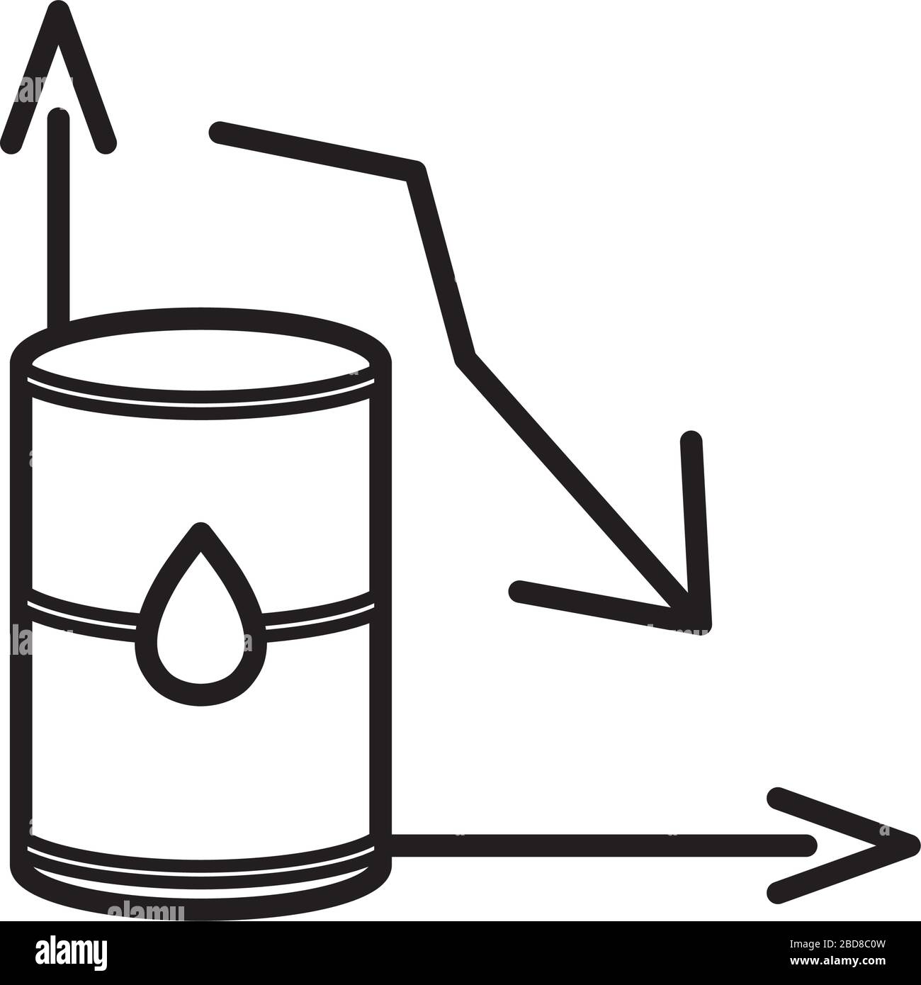 oil crash concept, graphic chart with financial arrow down and oil barrel icon over white ...