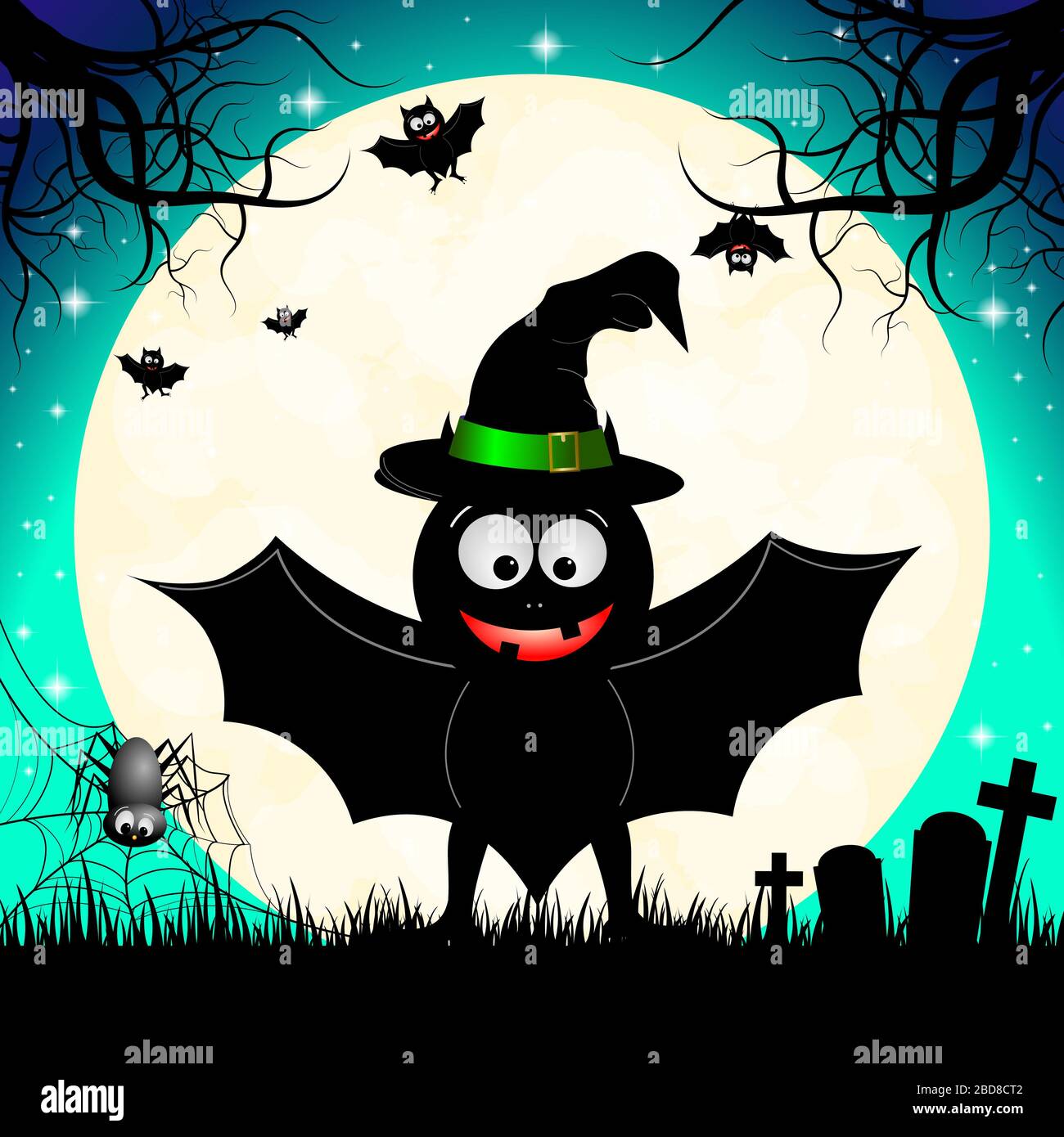 Halloween illustration - bat with hat Stock Photo - Alamy