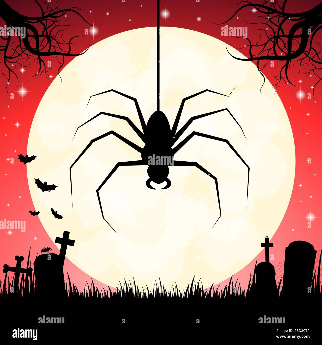 Halloween illustration - spider, moon Stock Photo - Alamy