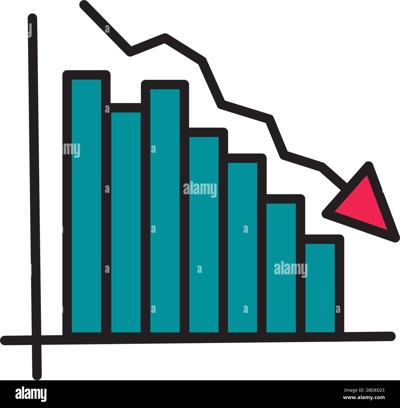 statistics bars with arrow down line and fill style icon Stock Vector ...