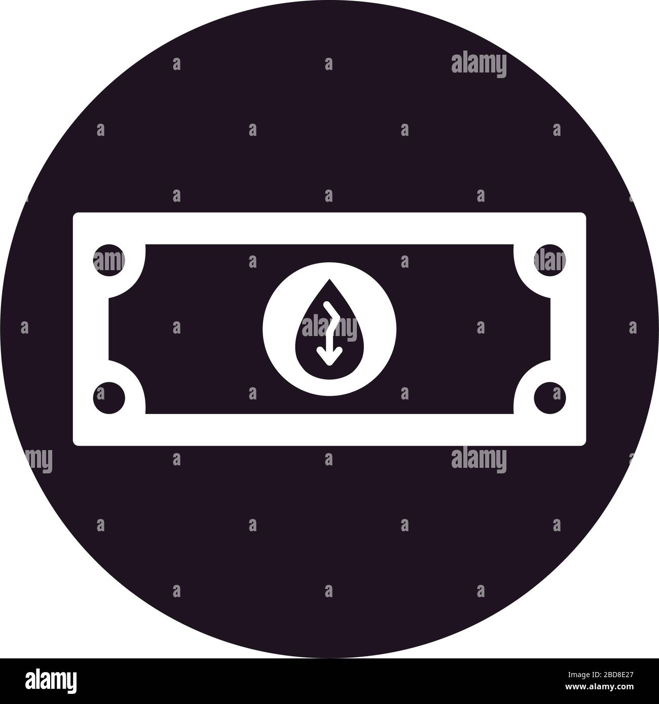 oil crash concept, money with oil drop with arrow down icon over white background, silhouette ...