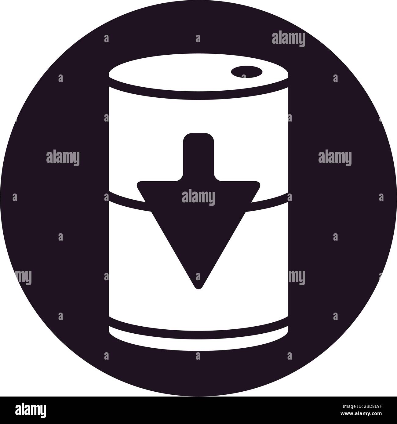 oil crash concept, oil barrel with arrow down icon over white ...
