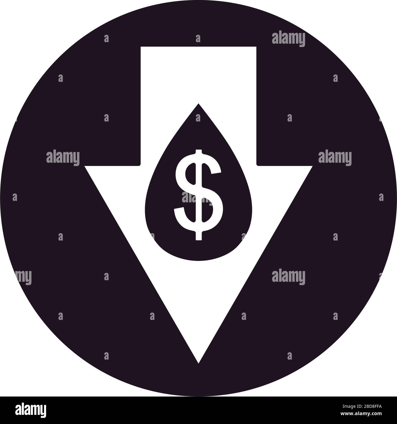 arrow down with oild drop with money symbol icon over white background ...