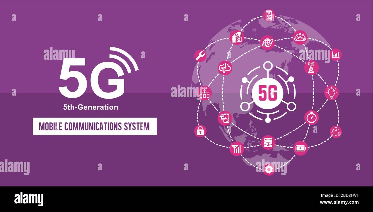 5G (5th-generation high-speed mobile communication system) vector banner illustration Stock ...