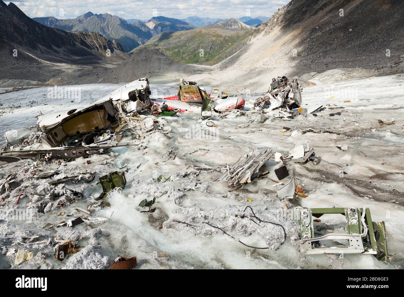 The wreck of a military airplane on Bomber Glacier, Talkeetna Mountains ...