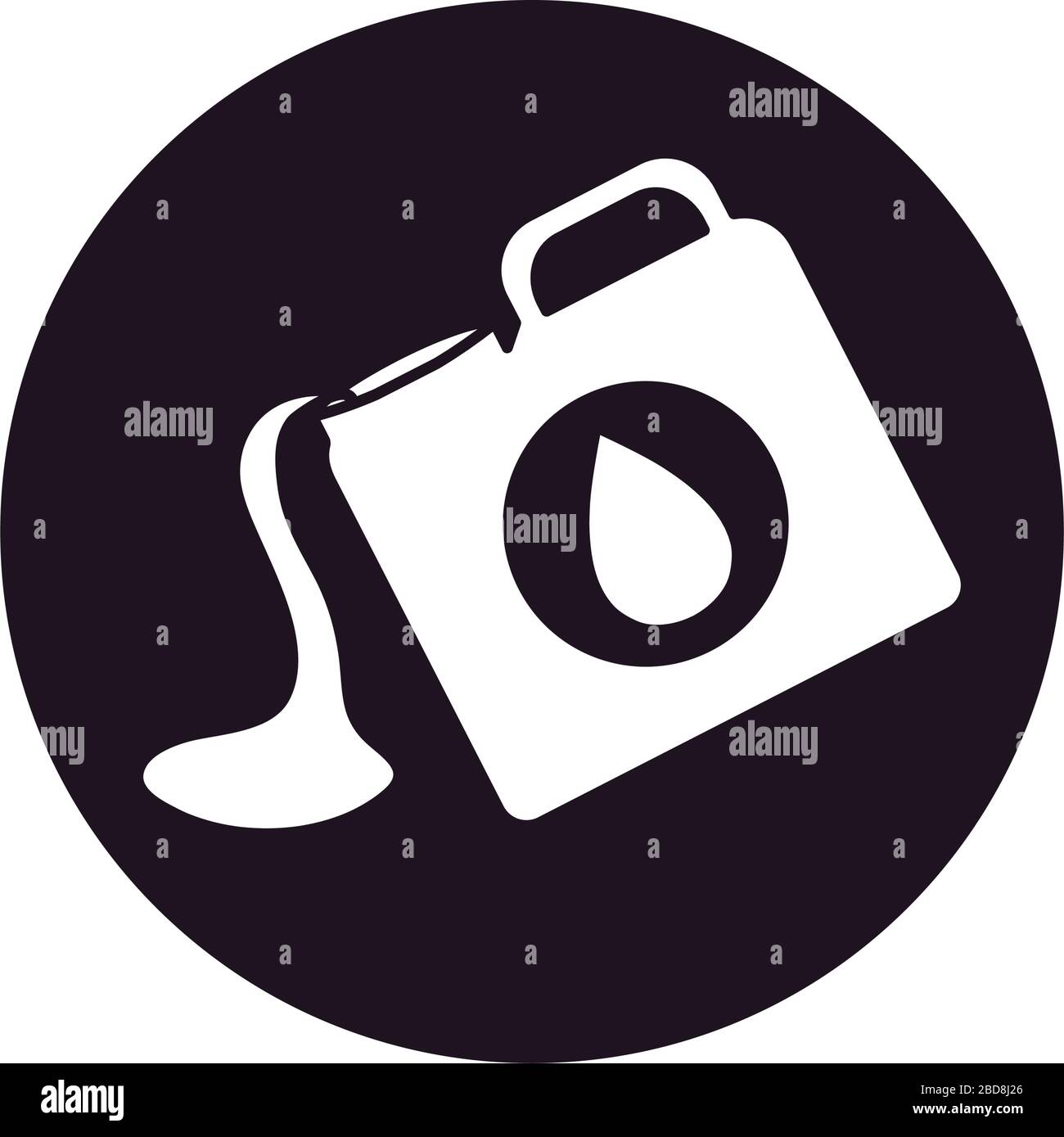 oil crash concept, spilled oil gallon with drop icon over white ...