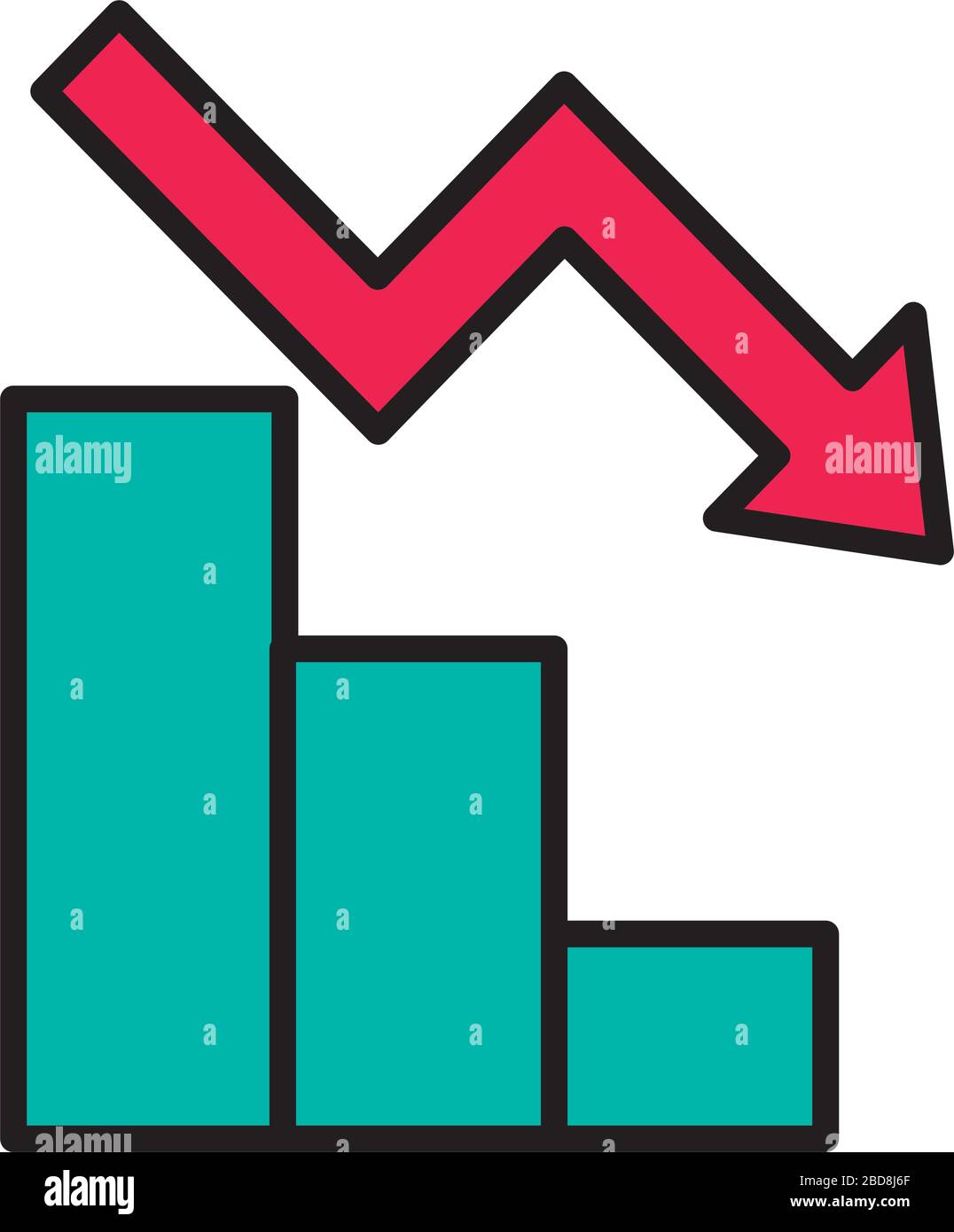statistics bars with arrow down line and fill style icon Stock Vector ...