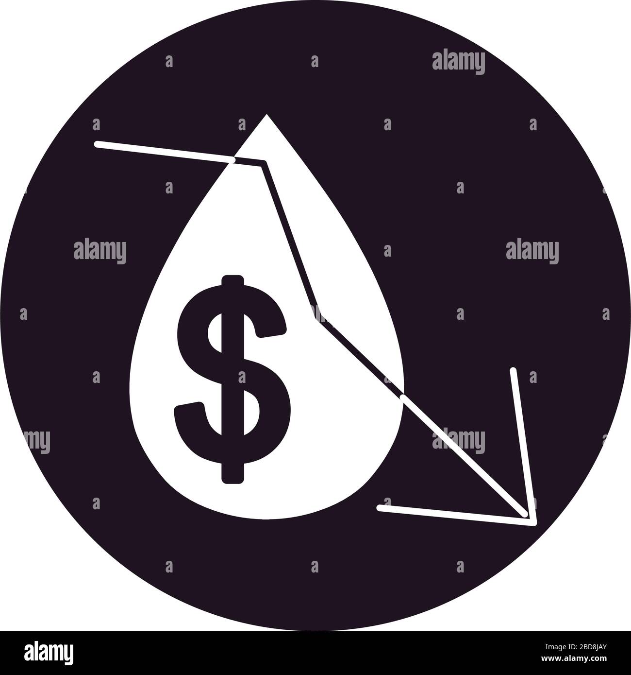 oil crash concept, financial arrow down and oil drop with money symbol ...