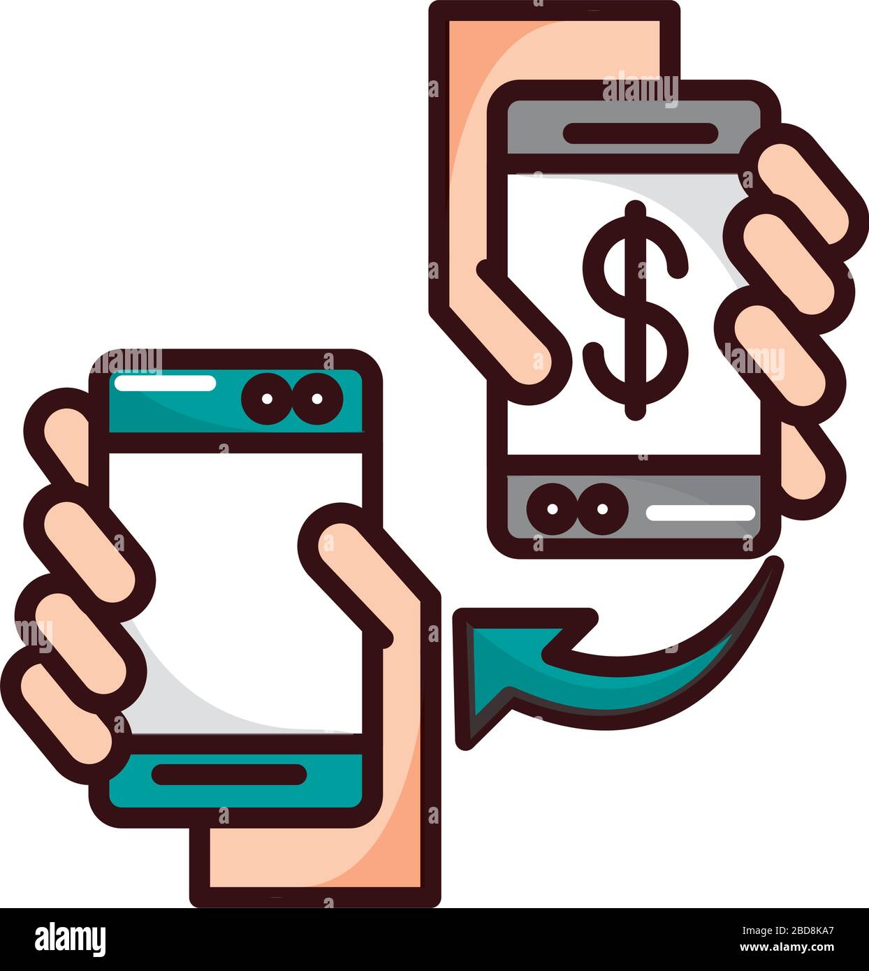 hands with smartphones devices transfer money shopping or payment ...