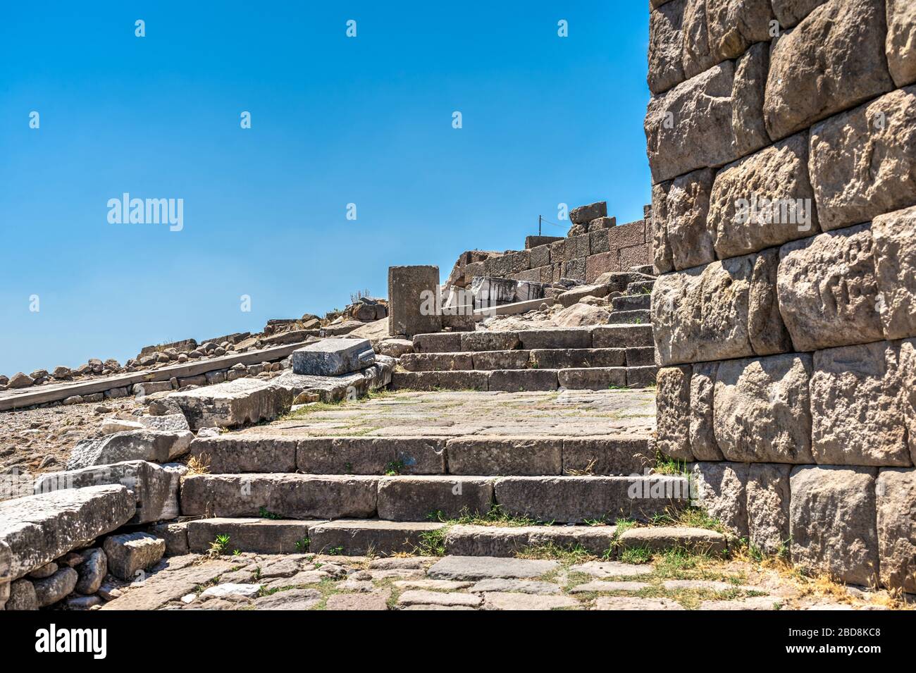 Ruins of the Ancient Greek city Pergamon in Turkey on a sunny summer ...