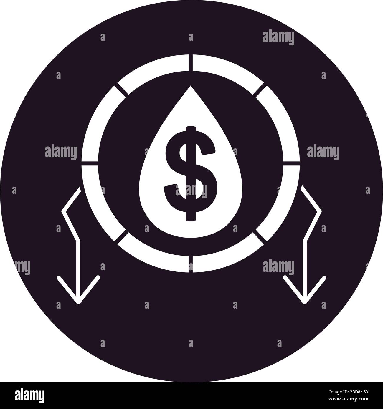 oil crash concept, oil drop with money symbol and arrows around over ...