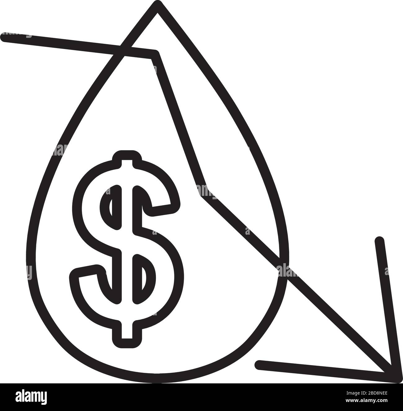 oil crash concept, financial arrow down and oil drop with money symbol ...