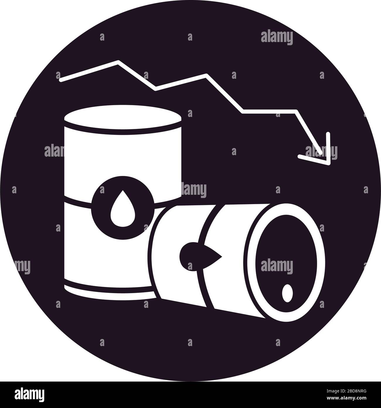 oil crash concept, oil barrels and financial descending arrow over ...