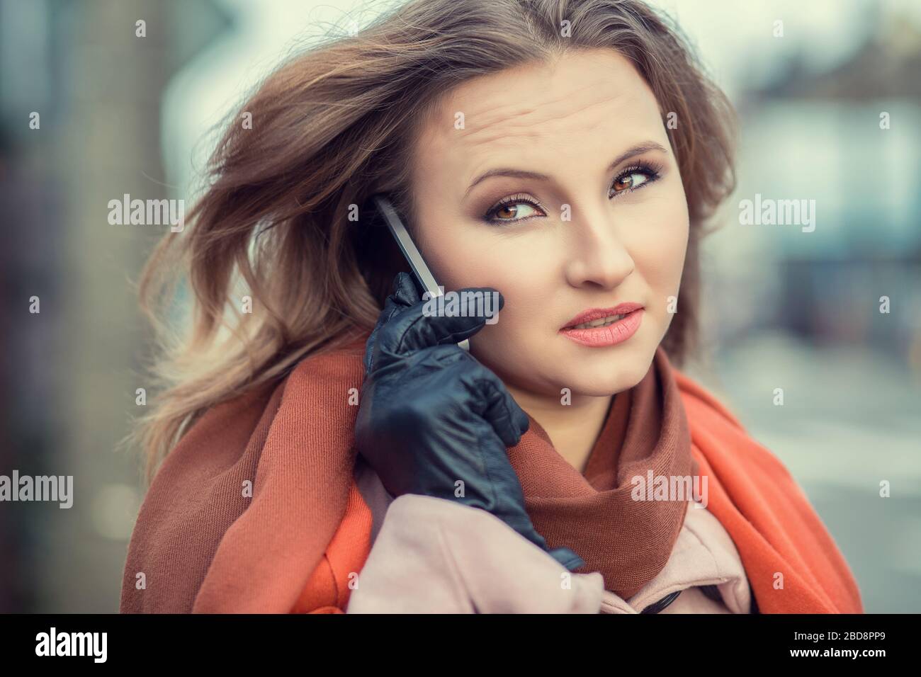 Skeptical Woman Talking On Mobile Phone Closeup Portrait Upset Unhappy