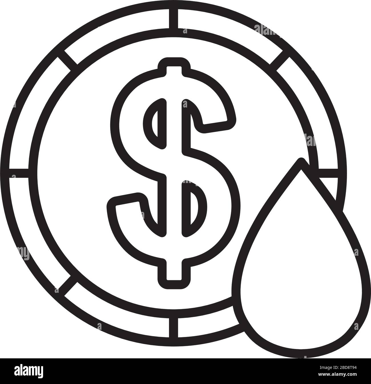 oil crash concept, money coin with oil drop icon over white background ...