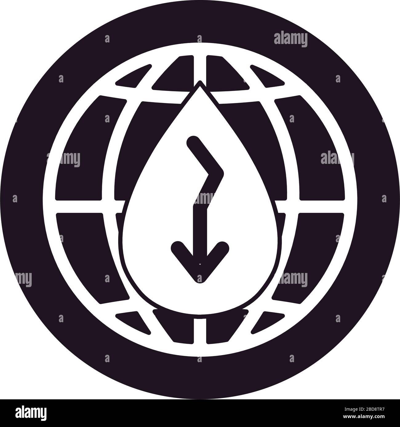 global sphere with oil drop with arrow down icon over white background ...