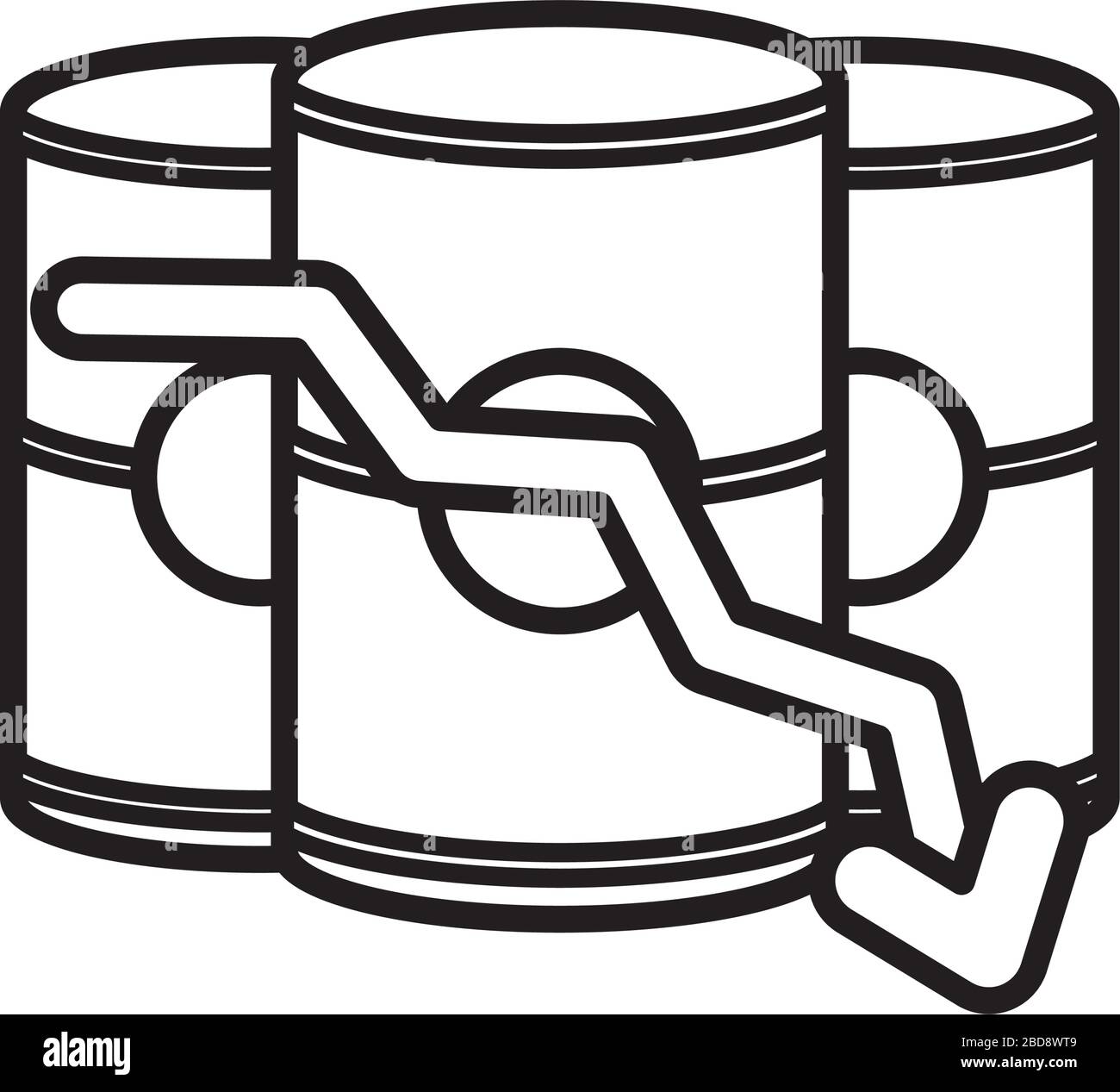 oil barrels and financial descending arrow over white background, line style, vector ...