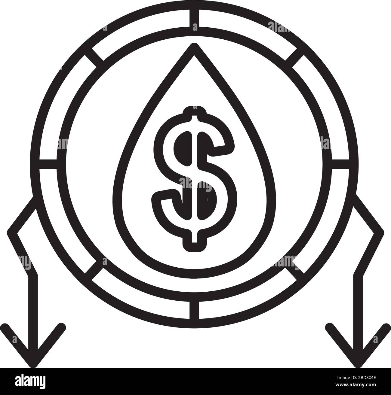 oil crash concept, oil drop with money symbol and arrows around over ...