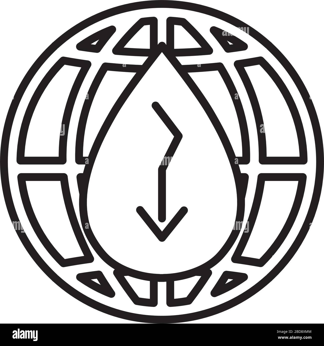 global sphere with oil drop with arrow down icon over white background ...