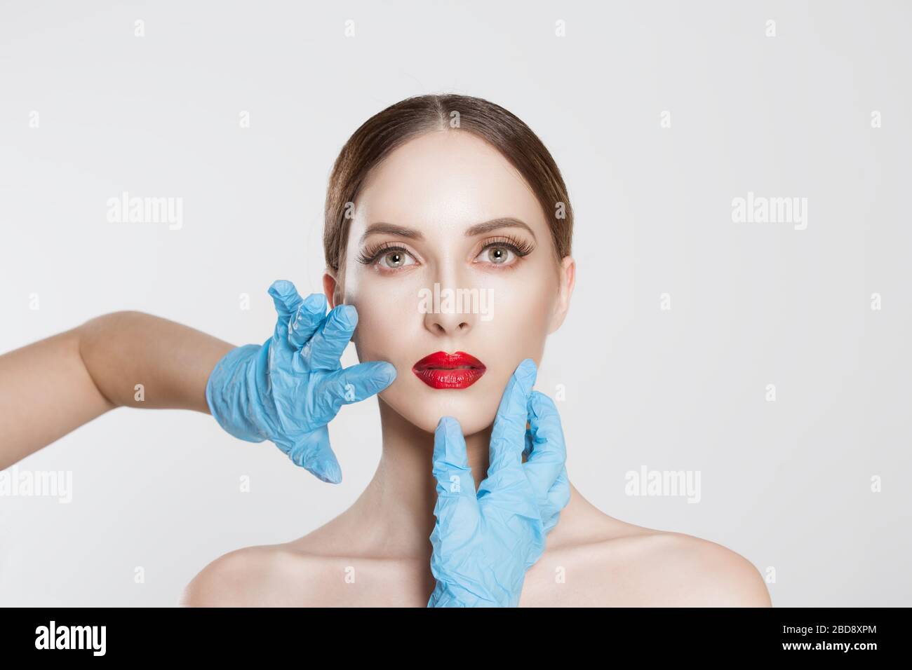 Lips surgery. wish to be beautiful need for beauty. Closeup portrait ...